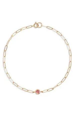 Anzie 14k Gold Bezel Pendant Bracelet - Pink
