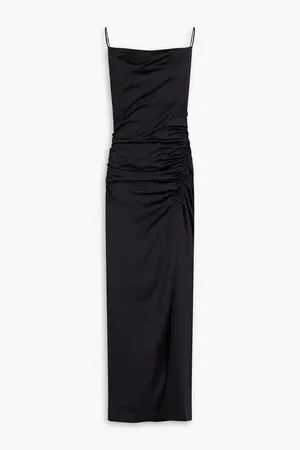 Maje Ruched Satin Maxi Dress