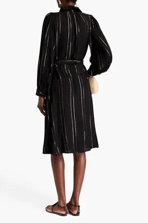 Antik Batik Edward Ruffled Striped Twill Midi Shirt Dress - Black