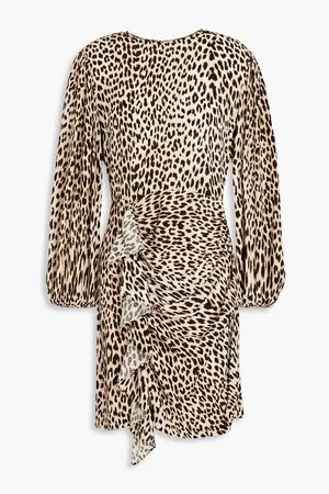 Maje Ruffled Leopard-print Crepe Mini Dress
