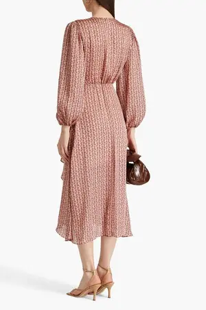 Maje Wrap-effect Floral-print Satin Midi Dress - Peach