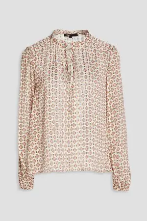 Maje Printed Metallic Jacquard Blouse