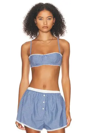 HELSA Pinstripe Poplin Bra In Multi - Blue Pinstripe