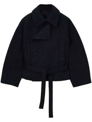 LEMAIRE Cropped Asymmetrical Belted Coat - Black