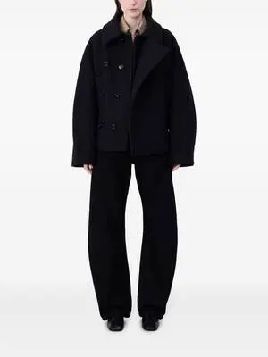 LEMAIRE Cropped Asymmetrical Belted Coat - Black