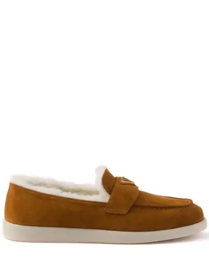 Prada Suede And Shearling Loafers - Brown