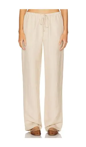 Lioness Linen Blend Wide Leg Drawstring Pants - Wheat