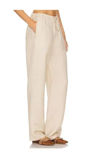 Lioness Linen Blend Wide Leg Drawstring Pants - Wheat