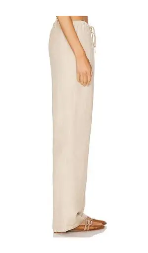 Lioness Linen Blend Wide Leg Drawstring Pants - Wheat