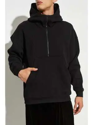 Saint Laurent Half-zip Hoodie With Embroidered Logo