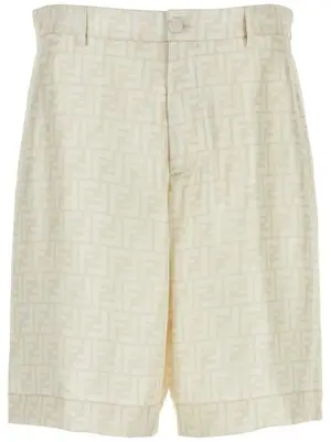 Fendi Ff Silk Shorts - Neutrals