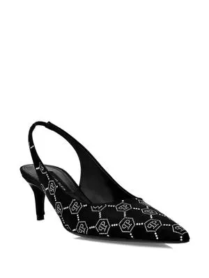 Philipp Plein 50mm Monogram-pattern Slingback Pumps