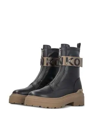 Pinko Mia Logo-strap Ankle Boots - Black