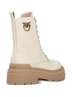 Pinko Mia Leather Combat Boots - Neutrals