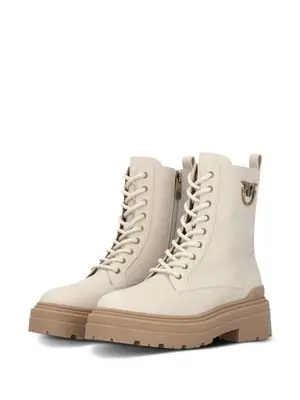Pinko Mia Leather Combat Boots - Neutrals