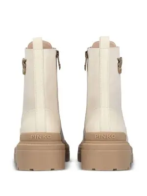 Pinko Mia Leather Combat Boots - Neutrals