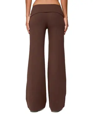 EDIKTED Wide-leg Fold-over Pants - Brown