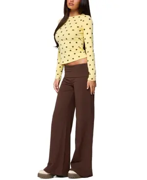 EDIKTED Wide-leg Fold-over Pants - Brown