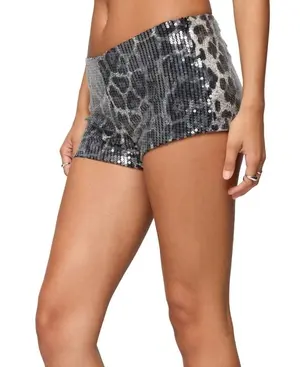 EDIKTED Sequin Printed Micro Shorts - Black