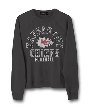 Junk Food Clothing NFL Kansas City Chiefs Flocked Raglan Crew Fleece Sweatshirt Kansas City Chiefs