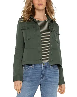 LIVERPOOL Peplum Hem Trucker Jacket - Moss Green