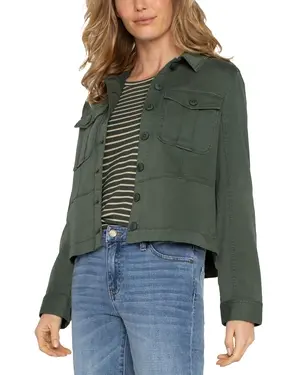 LIVERPOOL Peplum Hem Trucker Jacket - Moss Green