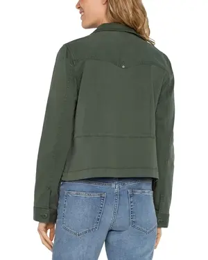 LIVERPOOL Peplum Hem Trucker Jacket - Moss Green