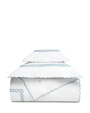 PRATESI Treccia Duvet Cover, Full Queen White/medium Blue