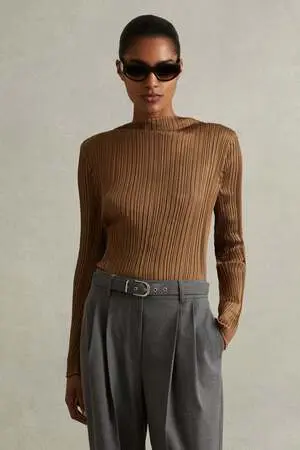 REISS Ember High Neck Plisse Top
