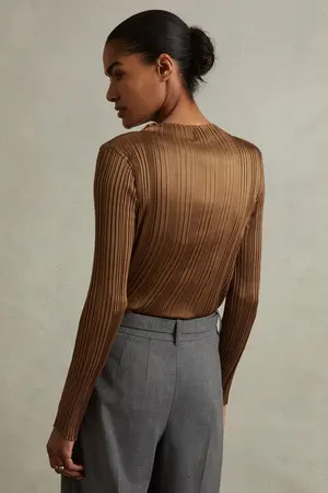 REISS Ember High Neck Plisse Top