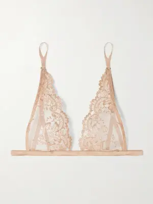 Kiki De Montparnasse Juliette Satin-trimmed Embroidered Tulle Soft-cup Triangle Bra - Brown