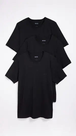 BOSS Logo Embroidered Cotton Tee 3 Pack - Black
