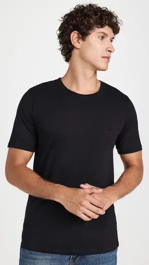 BOSS Logo Embroidered Cotton Tee 3 Pack - Black