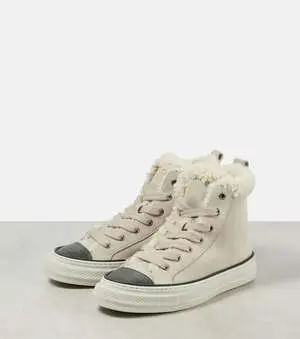 Brunello Cucinelli Monili Shearling-trimmed High-top Sneakers - Beige