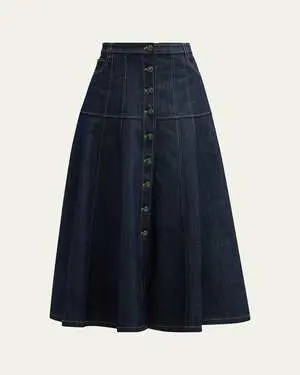 Cinq À Sept Veena Denim Midi Skirt - Indigo