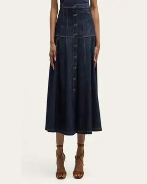 Cinq À Sept Veena Denim Midi Skirt - Indigo