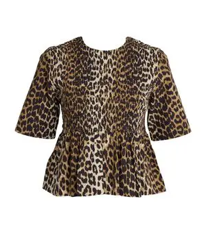 GANNI Ganni Cotton Leopard Print Blouse Multi