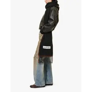 Acne Studios Logo-patch Narrow Textured-knit Scarf - Black