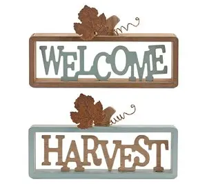 MELROSE Set Of 2 Welcome Harvest Tabletop Sign - One-color