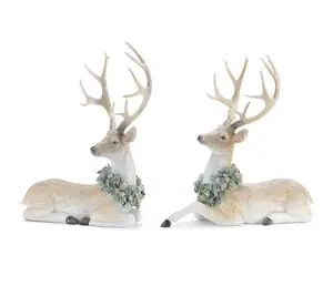 MELROSE Glittered Deer With Holly Wreath - One-color