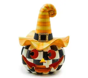 MACKENZIE-CHILDS Illuminated Happy Jack Pumpkin With Yellow Hat - One-color