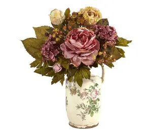 NEARLY NATURAL 18' Peony Artificial Arrangement In Pitcher - One-color