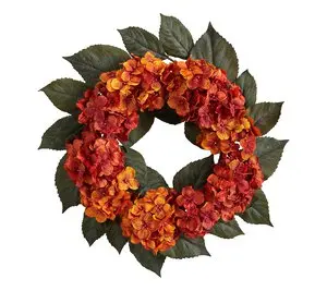 NEARLY NATURAL 20' Autumn Hydrangea Artificial Wreath - One-color