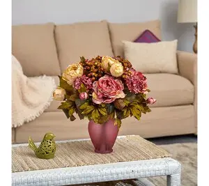 NEARLY NATURAL 16' Peony Arrangement In Rose Va Se - One-color