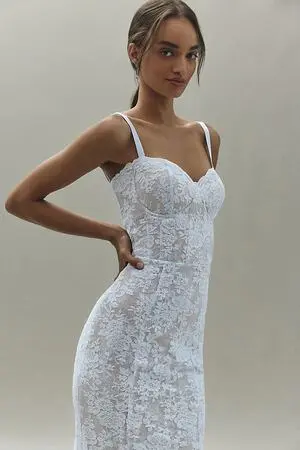 V. Chapman Ruby Corset Lace Maxi Dress In Blue - 30% Off | Editorialist