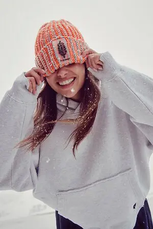 Free People Apres Ski Knit Beanie Orange/lavender