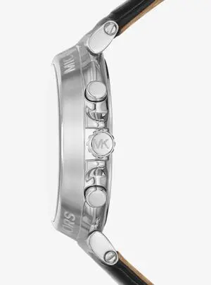 Michael Kors Oversized Maren Silver-tone And Crocodile Embossed Leather Watch - Black