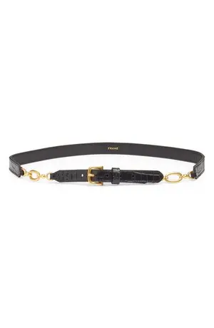 FRAME Croc Embossed Leather Belt - Black Croc
