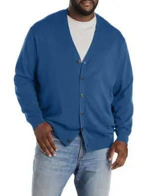 HARBOR BAY BY DXL Harbor Bay By DXL Big & Tall V-Neck Cardigan Dark Blue
