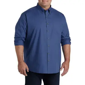 HARBOR BAY BY DXL Big & Tall Easy-care Solid Sport Shirt Blue Depths Heather